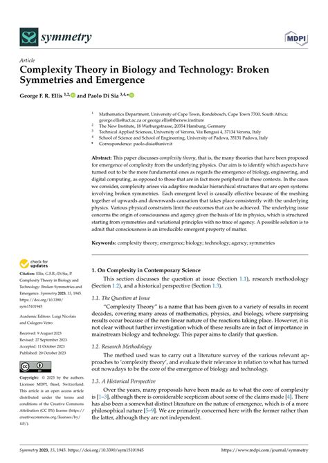 Pdf Complexity Theory In Biology And Technology Broken Symmetries