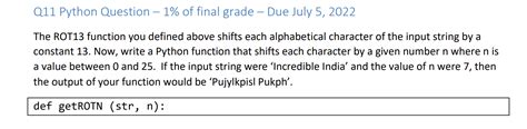 Solved Q11 Python Question 1 Of Final Grade Due July 5
