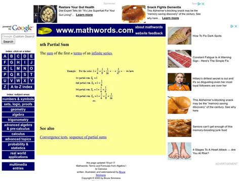 Math Words Nth Partial Sum Handout For 9th 10th Grade Lesson Planet