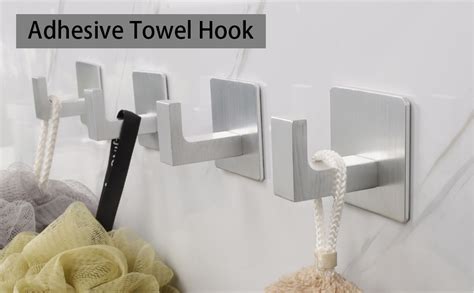 Vanloory Bath Towel Hooks 4 Pack Self Adhesive Square Coat Hooks