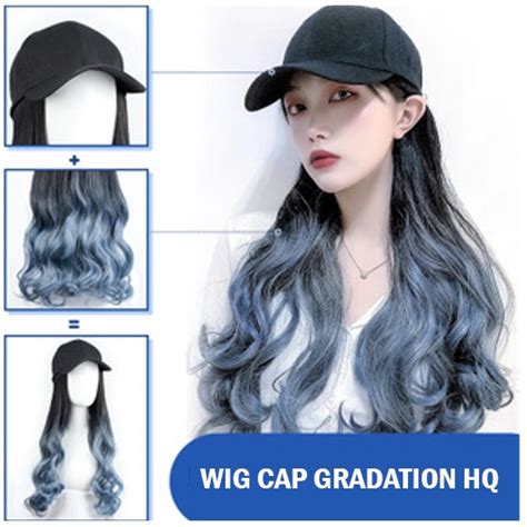 Jual Htg Premium Half Wig Topi Baseball Tebal Gradasi Abu Biru Wig Hat Rambut Palsu Hair
