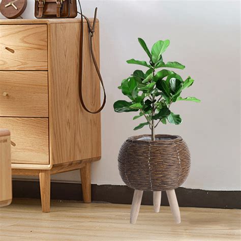 Patlollav Artificial Topiaries Rattan Style Plastic Planter With