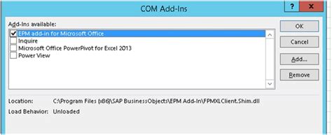 EPM Add In SP Doesn T Appear In Excel Com Addins SAP Community
