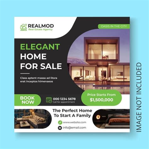 부동산 집 속성 소셜 미디어 게시물 또는 사각형 웹 배너 템플릿 프리미엄 벡터