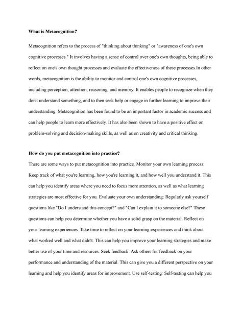 Cognitive Psychology Metacognition What Is Metacognition