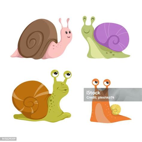 귀여운 달팽이 세트 다른 종류와 감정 재미있는 달팽이 캐릭터 컬렉션 흰색 배경에 고립 된 벡터 일러스트레이션 끈적끈적한에 대한 스톡 벡터 아트 및 기타 이미지 Istock