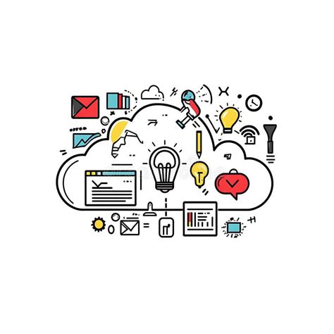 Cloud Computing Concept Illustration With Light Bulbs And Icons Stock Illustration