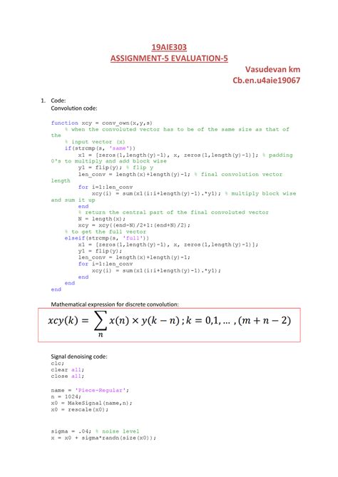 19067 Digital Signal And Image Processing Assignments 19aie