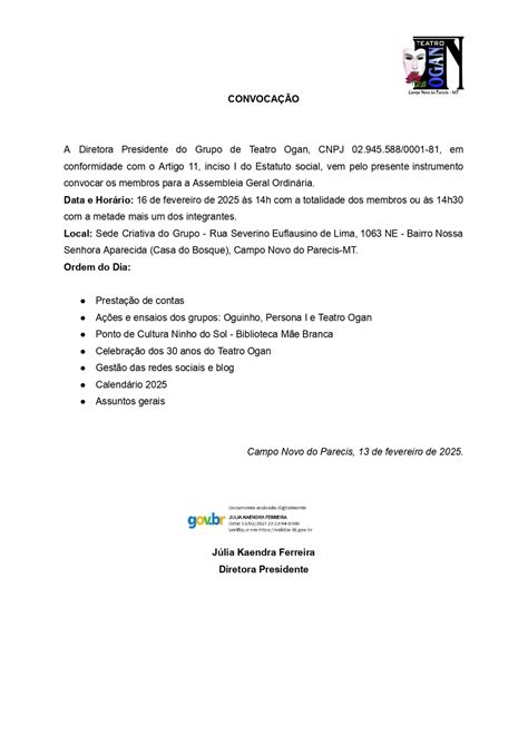 Teatro Ogan Teatro Ogan Convoca Para Assembleia Geral Ordinária 2025