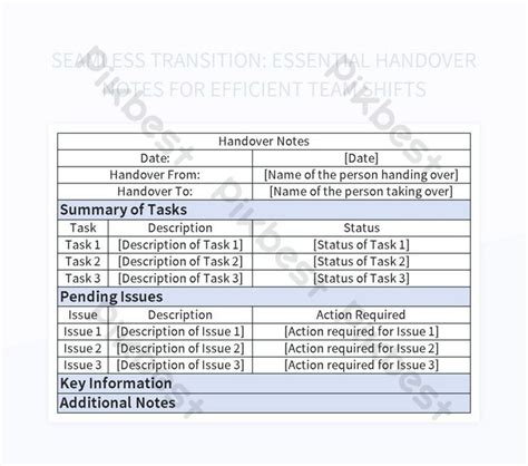 Effective Handover Notes For Smooth Team Transitions Excel Template Free Download Pikbest