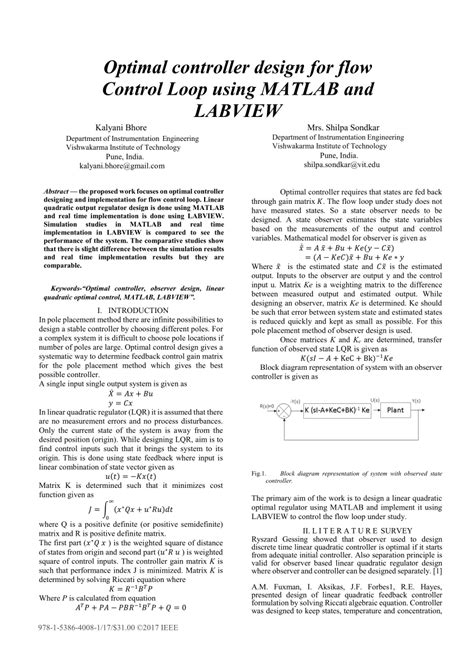 Pdf Optimal Controller Design For Flow Control Loop Using Matlab And