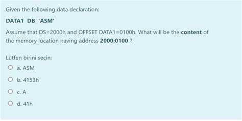 Solved Given The Following Data Declaration Data1 Db Asm