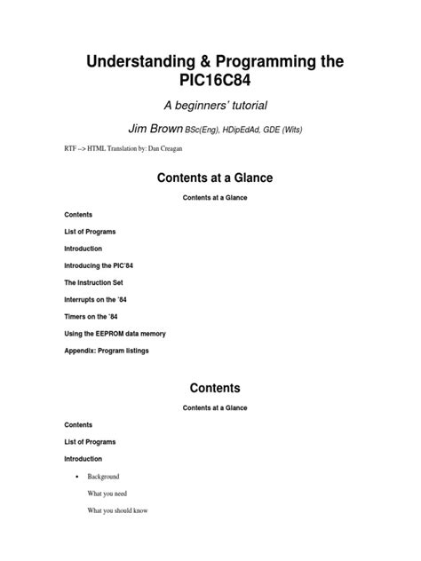 Understanding And Programming The Pic16c84 A Beginners Tutorial Jim
