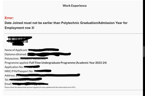 Ntu Work Experience Application Error Rntu