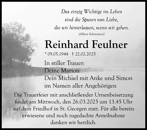Traueranzeigen Von Reinhard Feulner Nordbayerischer Kurier