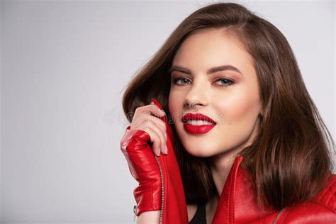 Portrait Of Smiling Young Woman With Bright Makeup Beautiful Brunette