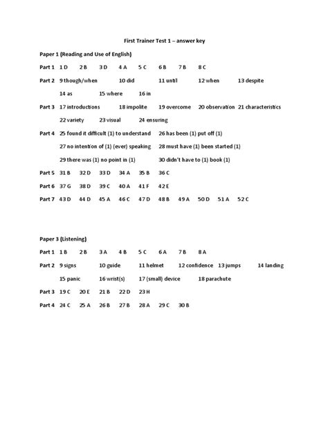 First Trainer Test 1 Answers Pdf