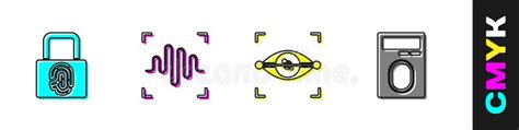 Set Fingerprint With Lock Voice Recognition Eye Scan And Icon Vector