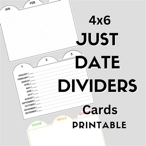 4x6 Just Date Dividers Index Card Dividers Printable For Planning Etsy