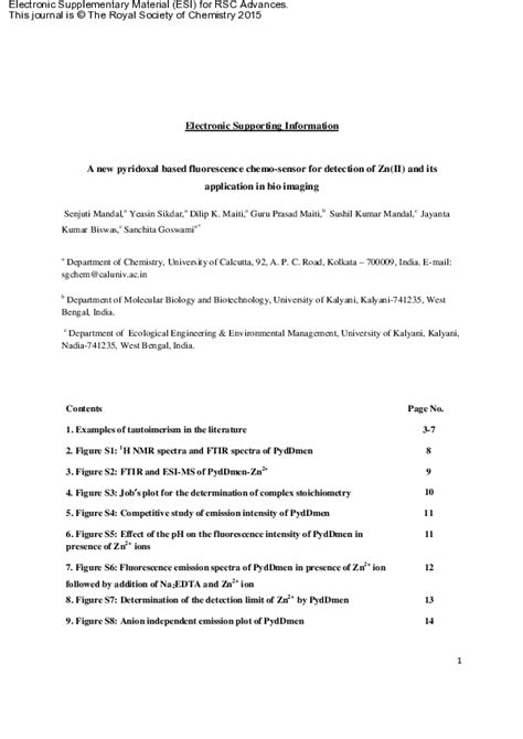 Pdf A New Pyridoxal Based Fluorescence Chemo Sensor For Detection Of