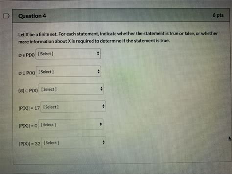 Solved Question 4 6 Pts Let X Be A Finite Set For Each