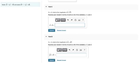 Solved Vector A Ai Bk And Vector B Cj Dk Part C If Chegg