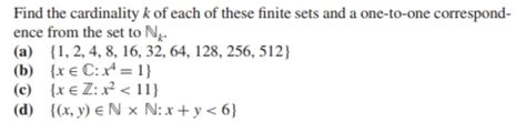 solved find the cardinality k of each of these finite sets