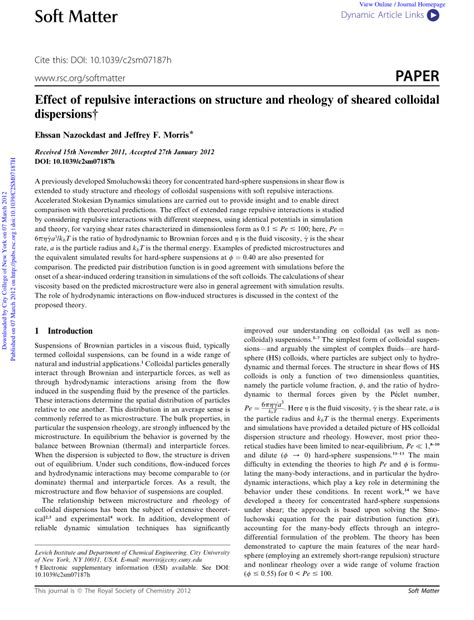 Pdf Effect Of Repulsive Interactions On Structure And Rheology Of