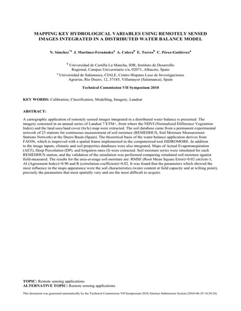 Mapping Key Hydrological Variables Using Remotely Sensed