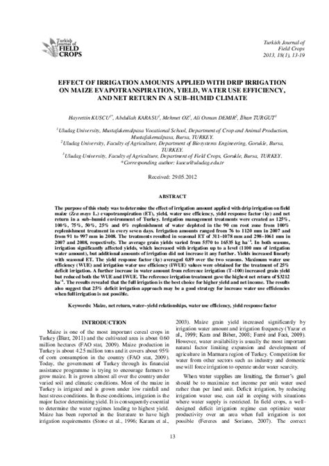 Pdf Effect Of Irrigation Amounts Applied With Drip Irrigation On Maize Evapotranspiration