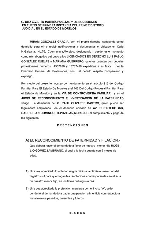 Ejemplo De Demanda De Prescripcion Adquisitiva Judicial Demanda