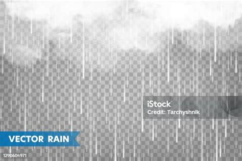 투명 한 배경에 구름과 현실적인 비 강우량 물 방울 효과 가을 젖은 비오는 날 벡터 일러스트레이션 0명에 대한 스톡 벡터 아트 및 기타 이미지 Istock