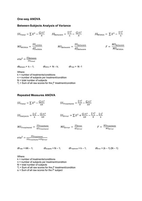 Anova Formula Sheet Warning Tt Undefined Function 32 Warning Tt Undefined Function 32