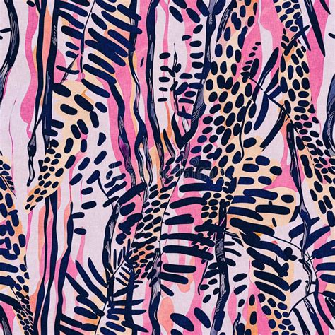 Fun Girly Camouflage Pattern In Vibrant Stripes And Spotted Seamless