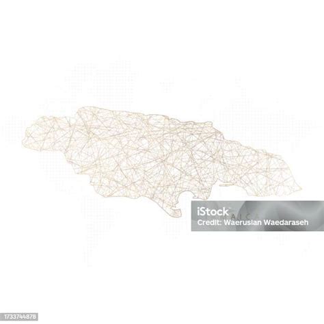 자메이카의 낮은 폴리 지도 금색 다각형 와이어프레임 흰색 배경에 금색 입자가 있는 반짝이는 벡터 0명에 대한 스톡 벡터 아트 및 기타 이미지 Istock