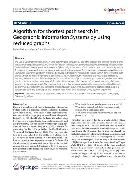 Pdf Algorithm For Shortest Path Search In Geographic Information Systems By Using Reduced Graphs