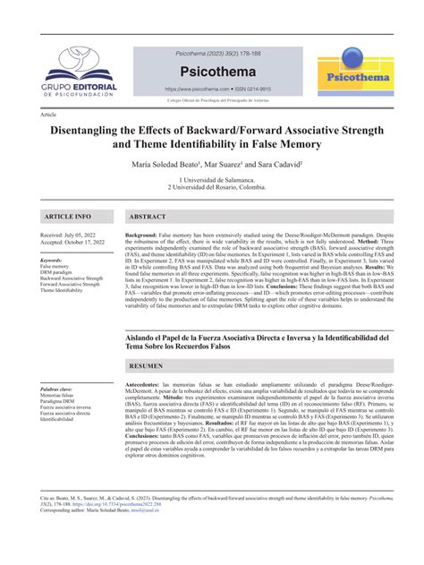 Pdf Disentangling The Effects Of Backwardforward Associative Strength And Theme