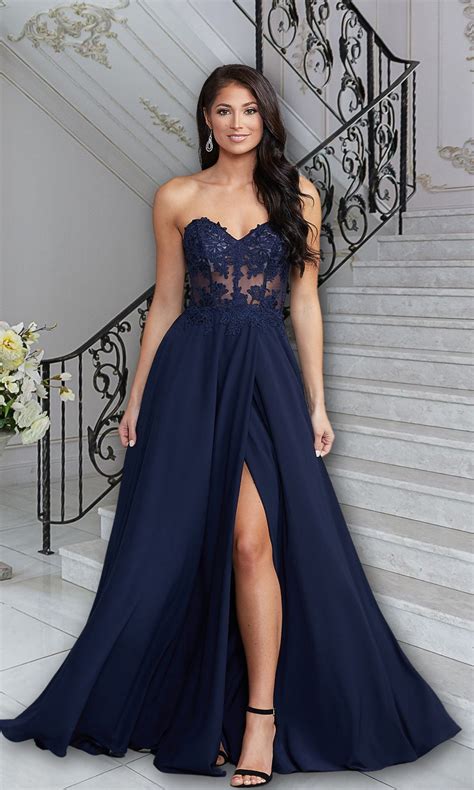 Strapless Navy Blue Prom Dresses