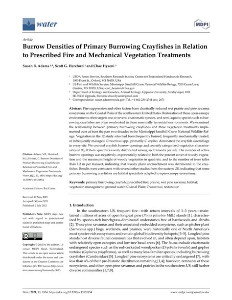 Pdf Burrow Densities Of Primary Burrowing Crayfishes In Relation To
