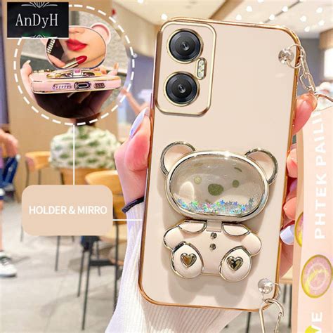 Andyh Phone Case With Makeup Mirror For Infinix Hot G X X B Electroplated Quicksand