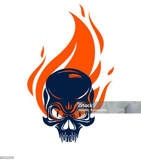 화재 빈티지 벡터 엠블럼 또는 로고에 두개골 뼈 머리는 무기 문장의 흰색 빈티지 스타일의 코트에 고립 갱 사인 범죄 고전적인 스타일의 문신 개과에 대한 스톡 벡터 아트 및