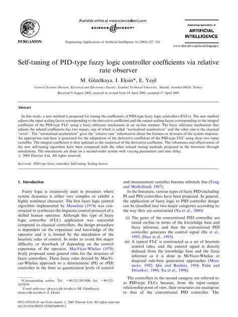 Pdf Self Tuning Of Pid Type Fuzzy Logic Controller Coefficients Via