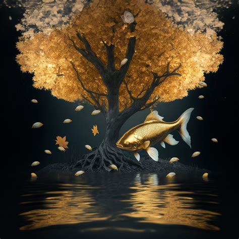 돈 들어오는 황금 잎을 가진 나무와 황금 잉어 Ai그림 Pc 배경 화면 Ai Art 6