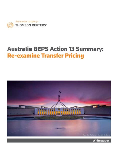 Australia BEPS Action Summary Thomson Reuters