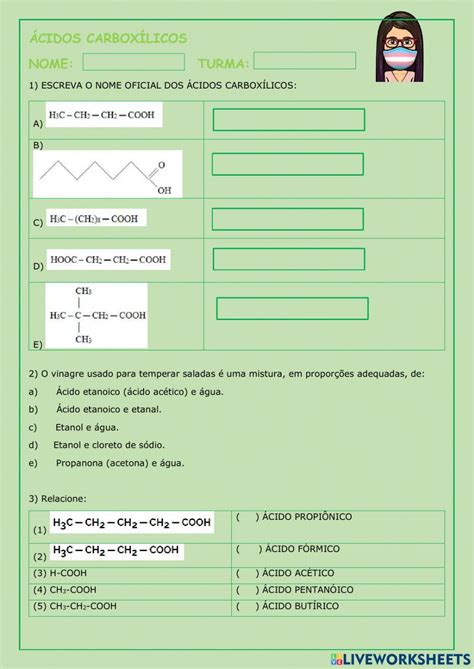 Ácido Carboxílico Worksheet Live Worksheets