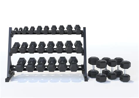 Strengthusa Rubber Hex Dumbbell Set With Rack 10 Pair Of 5 75 Lb