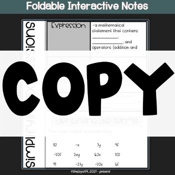Simplifying Expressions Notebook Notes By The Joy Of Pi TPT