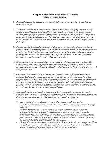 Chapter Membrane Structure And Transport Study Question Solutions Chapter Membrane