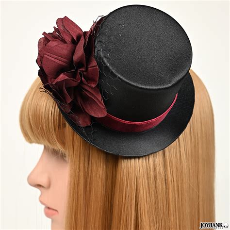 ワールドインポートjj 本店 商品詳細：ミニハット サテン地 ミニシルクハット ヘアクリップ フラワー ベロアリボン