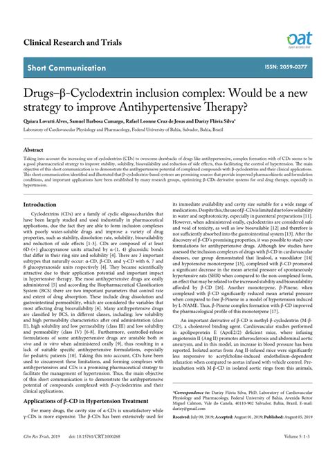Pdf Drugs β Cyclodextrin Inclusion Complex Would Be A New Strategy